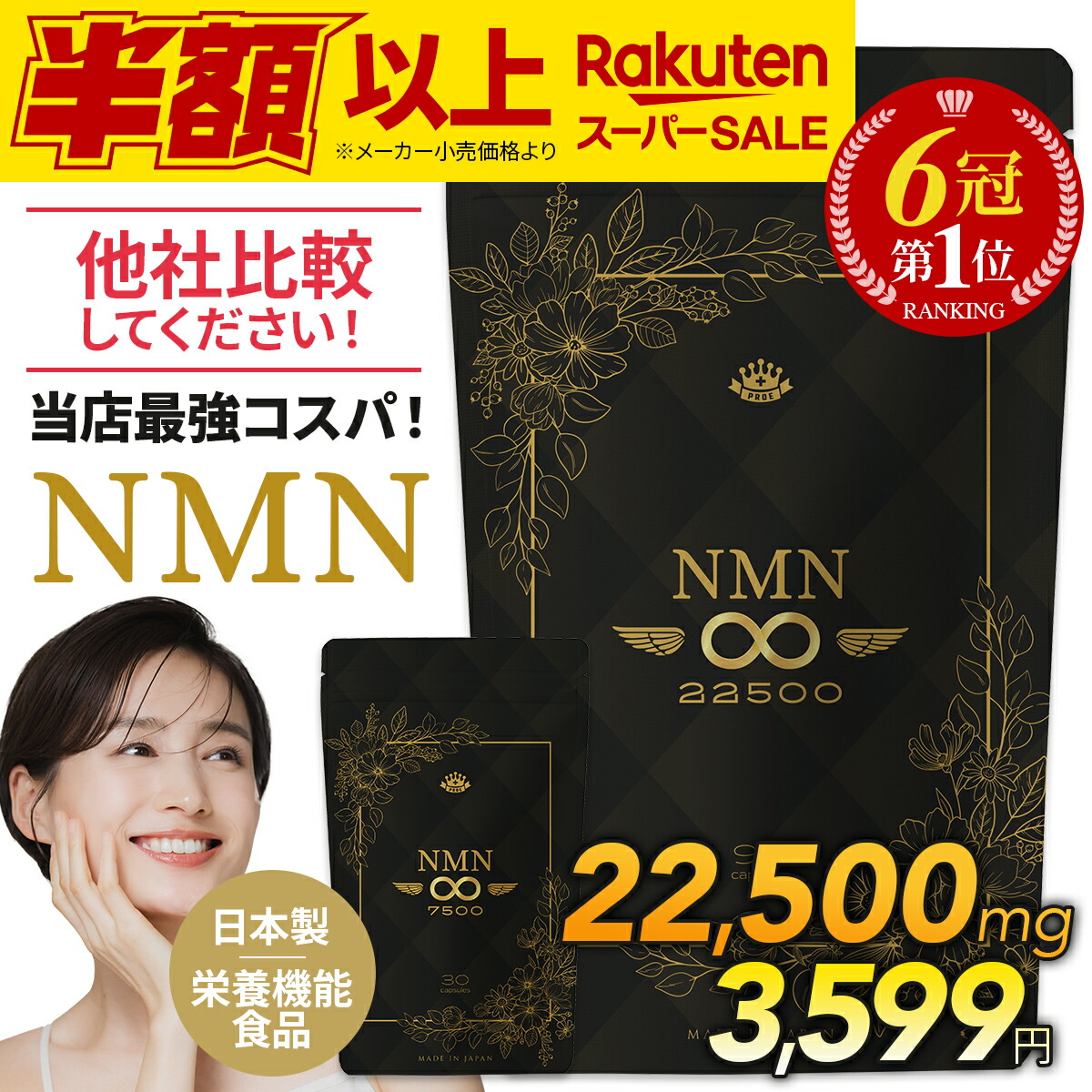 【楽天市場】楽天スーパーSALE価格【楽天1位】 NMN サプリ 日本製 最高純度99.9%以上 国産 高含有 本物 効果 口コミ 高純度 ...