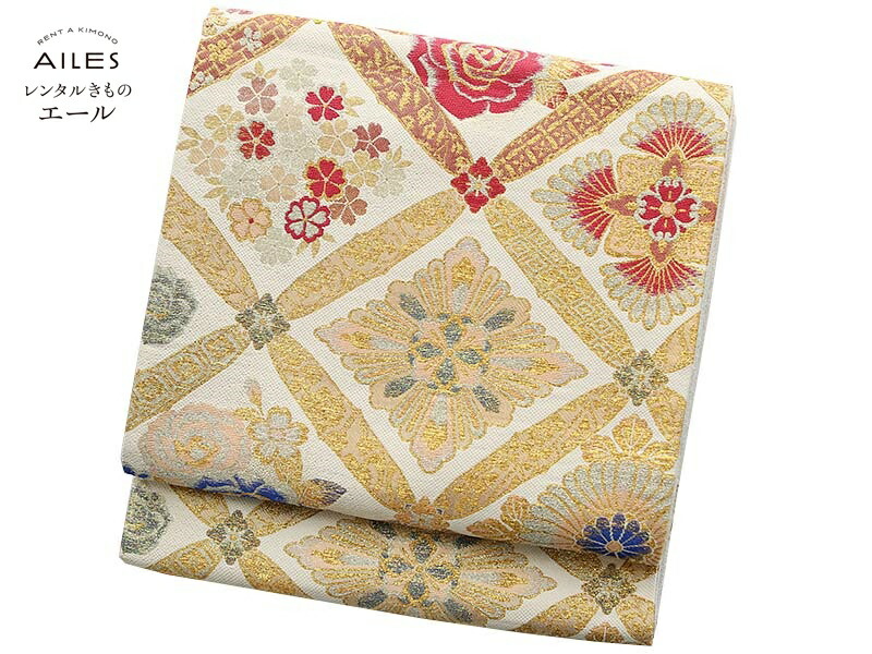 【楽天市場】【レンタル】 おしゃれ帯 袋帯 単品 FF0027 白地に赤バラ模様 帯だけ 単品レンタル 袋帯 振袖 帯 rental 華やか ...