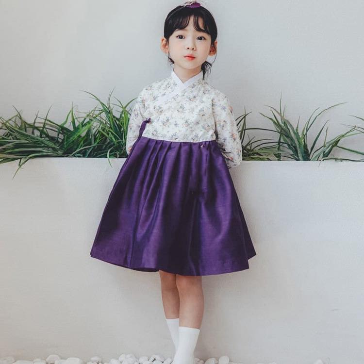 【楽天市場】【韓服スタイル】キッズワンピース 春 夏 上品 エレガント 着こなし アイボリー&バイオレット S M L XL：好きなものいっぱい眞眞