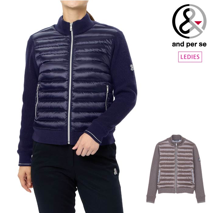 【楽天市場】【30%OFF SALE】and per se アンパスィ レディース ゴルフウェア ダウン切替ニットブルゾン 保温 ...