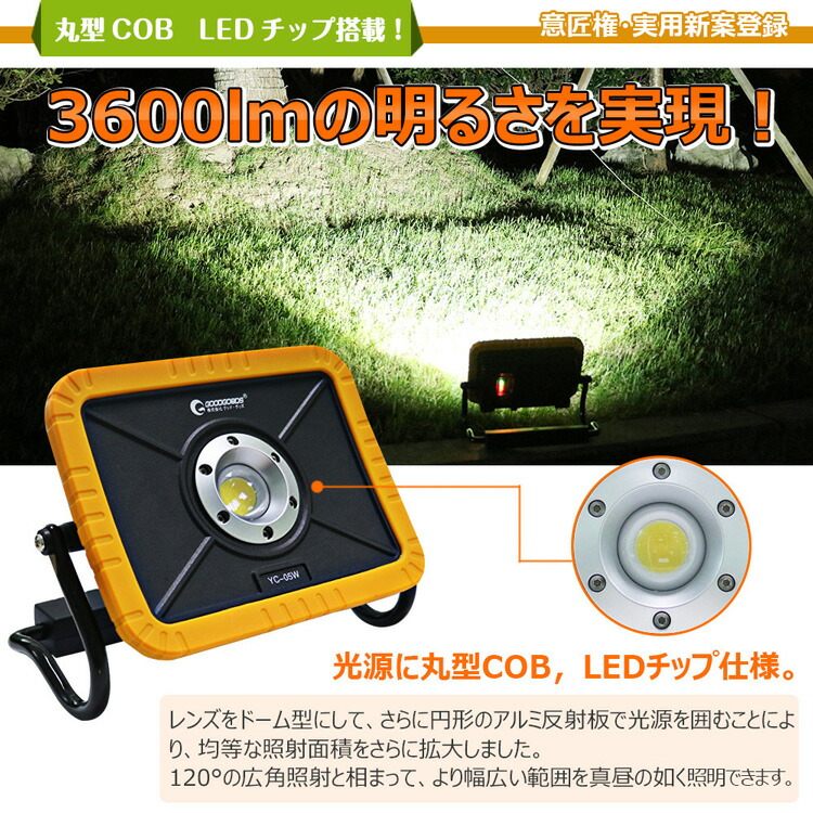 【楽天市場】「お買い物マラソン・最大25%off」goodgoods 超軽量 頑丈 Dc作業灯 Led 充電式 30w 3600lm Cob