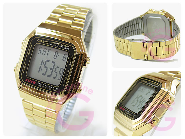 【楽天市場】CASIO カシオ A-178WGA-1A/A178WGA-1A スタンダード デジタル メンズ クロノグラフ ゴールド キッズ ...