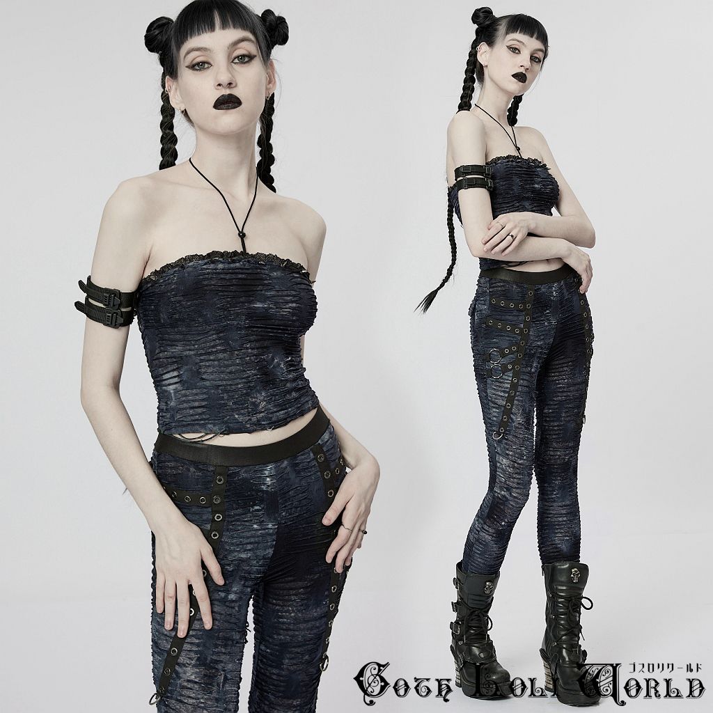 【楽天市場】当日発送 即納 WT-767BXF-BK-BL ダメージ風ネックストラップ ベアトップ キャミソール 青色 ファッション ゴシック ゴスロリ パンク ロック スチームパンク ...