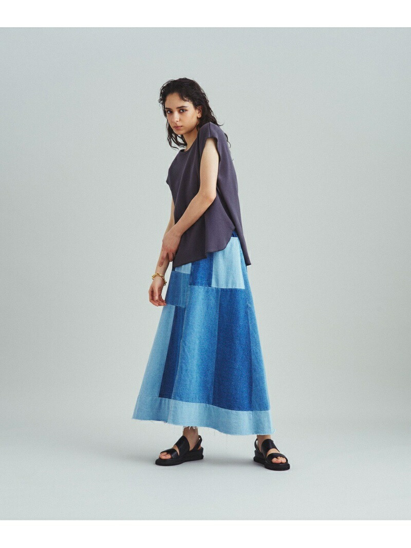 【楽天市場】パッチワークデニムスカート GRACE CONTINENTAL グレースコンチネンタル スカート ロング・マキシスカート ブルー ...