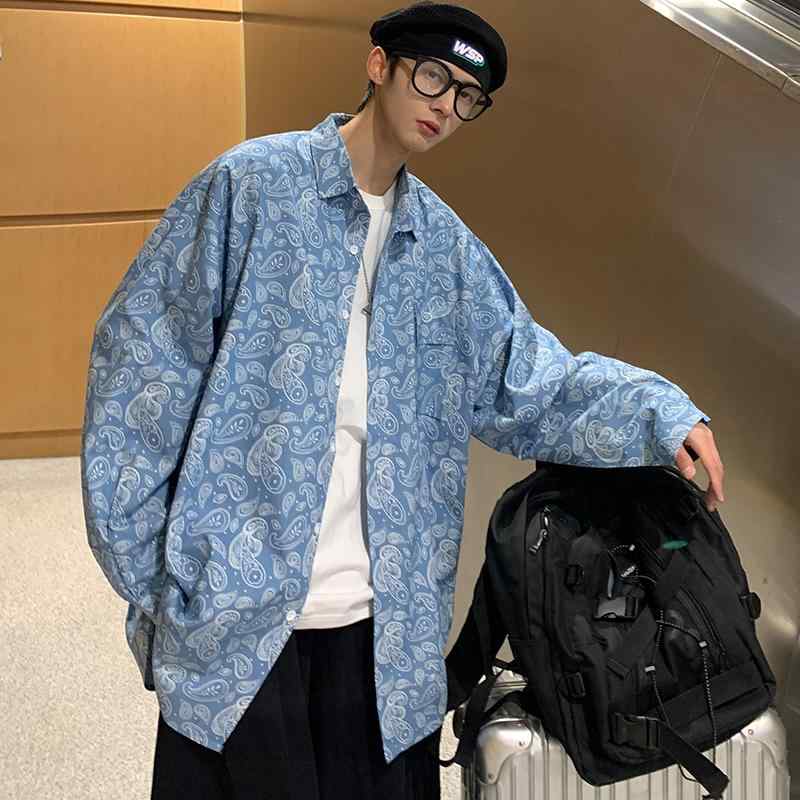 【楽天市場】ペイズリー柄 シャツ メンズ レディース バンダナ柄 ゆったり レトロ カップル アウター ジャケット 水色 ネイビー：Grams ...