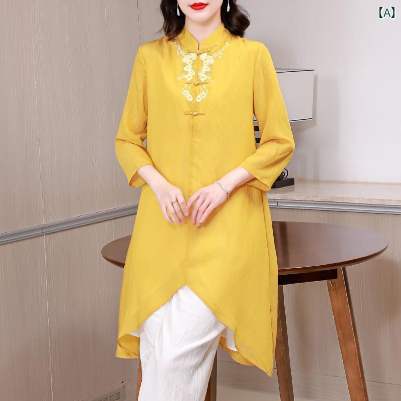 【楽天市場】チャイナ風 普段着 レディース トップス レトロ おしゃれ 大きいサイズ 中国 刺繍 シャツ 春秋 ドレス スカート ミドル丈 7 ...