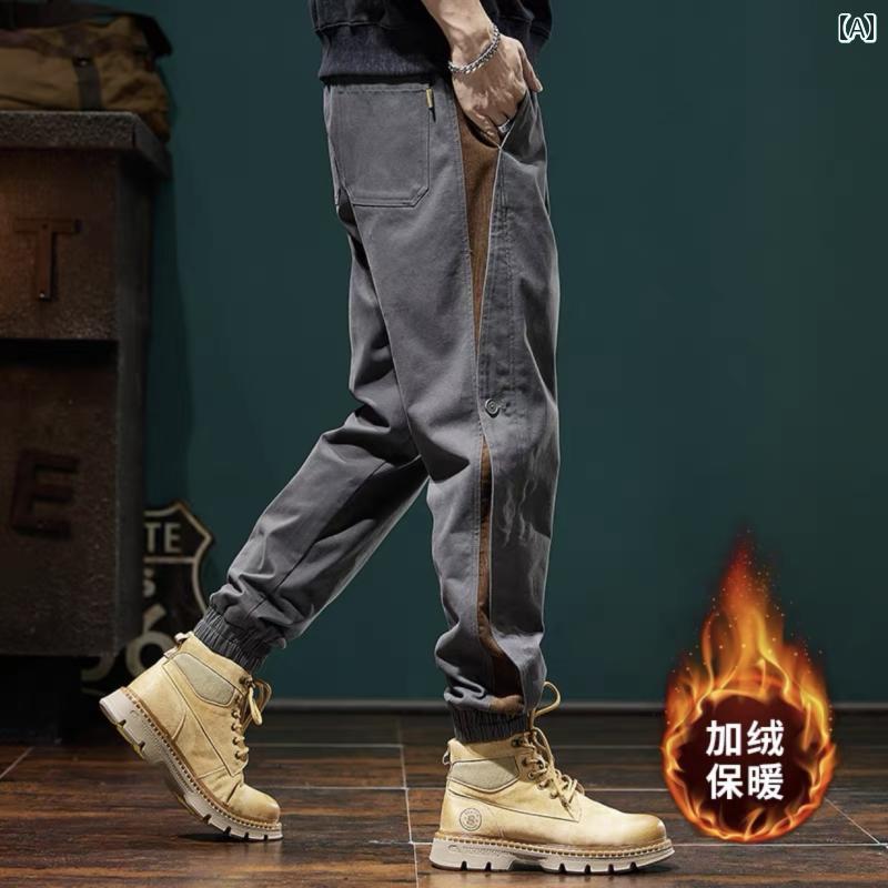 【楽天市場】パンツ メンズ 秋冬 おしゃれ アメリカン レトロ 暖かい 厚手 ストレート カーキ グレー ブラック ジョガーパンツ：Grams ...