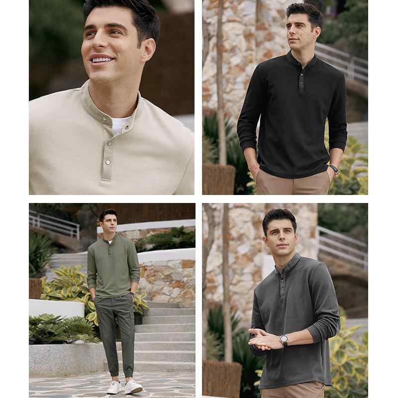 【楽天市場】tシャツ メンズ 長袖 ヘンリーネック ポロシャツ 春秋 ベルベット 無地 スウェットシャツ カーキ グレー：Grams楽天市場店
