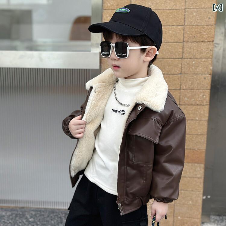 【楽天市場】レザー ジャケット キッズ ライダース 男の子 アウター 子供服 裏起毛 暖かい 秋冬 厚手 おしゃれ カジュアル ブラウン ...