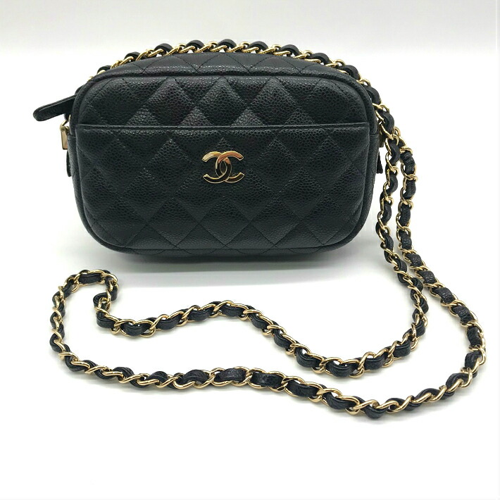 【楽天市場】CHANELシャネルチェーンショルダーバッグカメラバッグスモールサイズキャビアスキンブラックゴールド金具ほぼ未使用【中古】Aランク ...