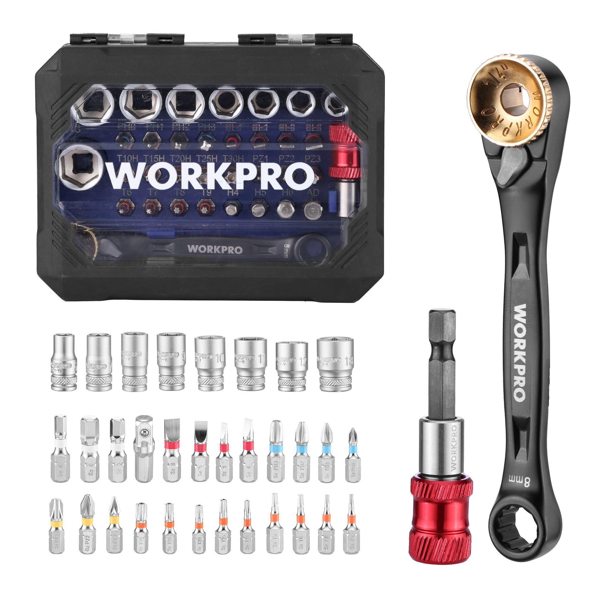 【楽天市場】WORKPRO ソケットレンチセット ドライバーセット ビットラチェットセット 差込角6.35mm 34点組 ラチェットレンチ ラチェットハンドルセット エクステンションビット ...