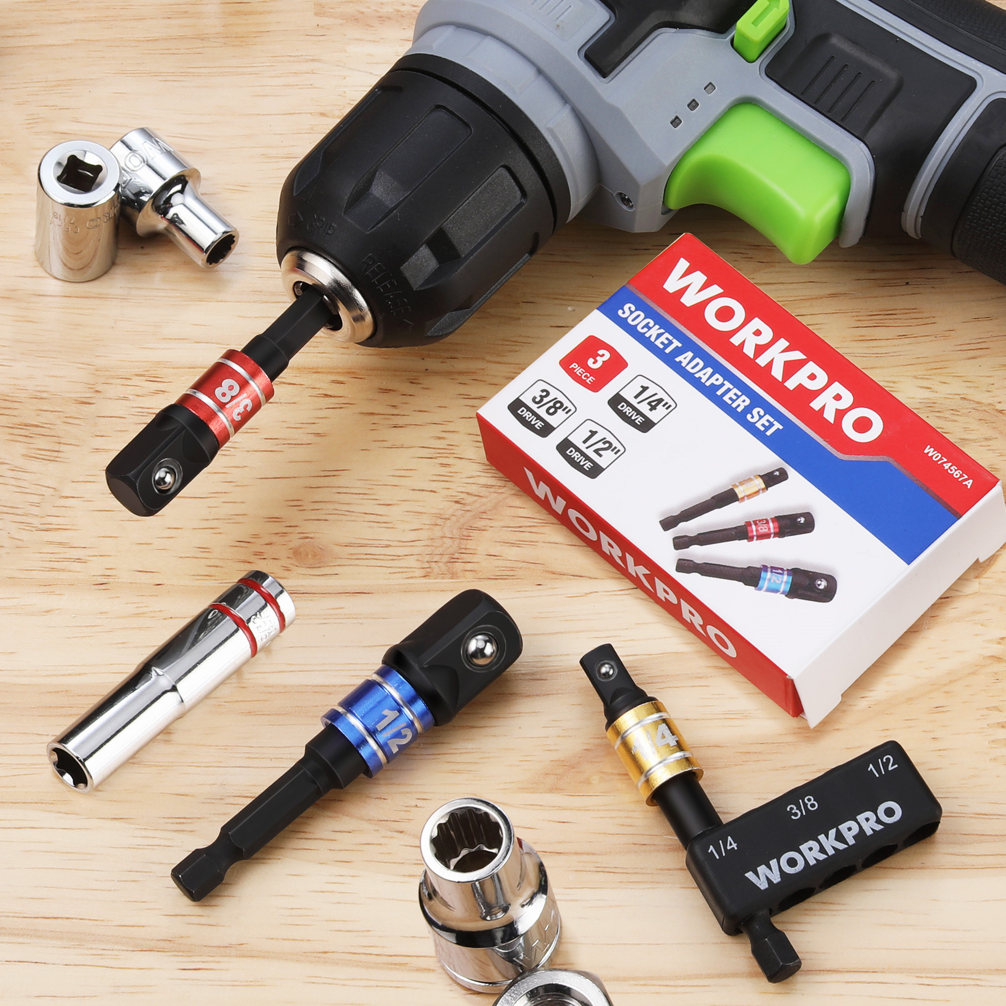 【楽天市場】【10%】WORKPRO インパクトグレードソケットアダプターセット 3本組 差込角 6.35mm(1/4")・9.5mm(3/8")・12.7mm(1/2") ソケットアダプター ...