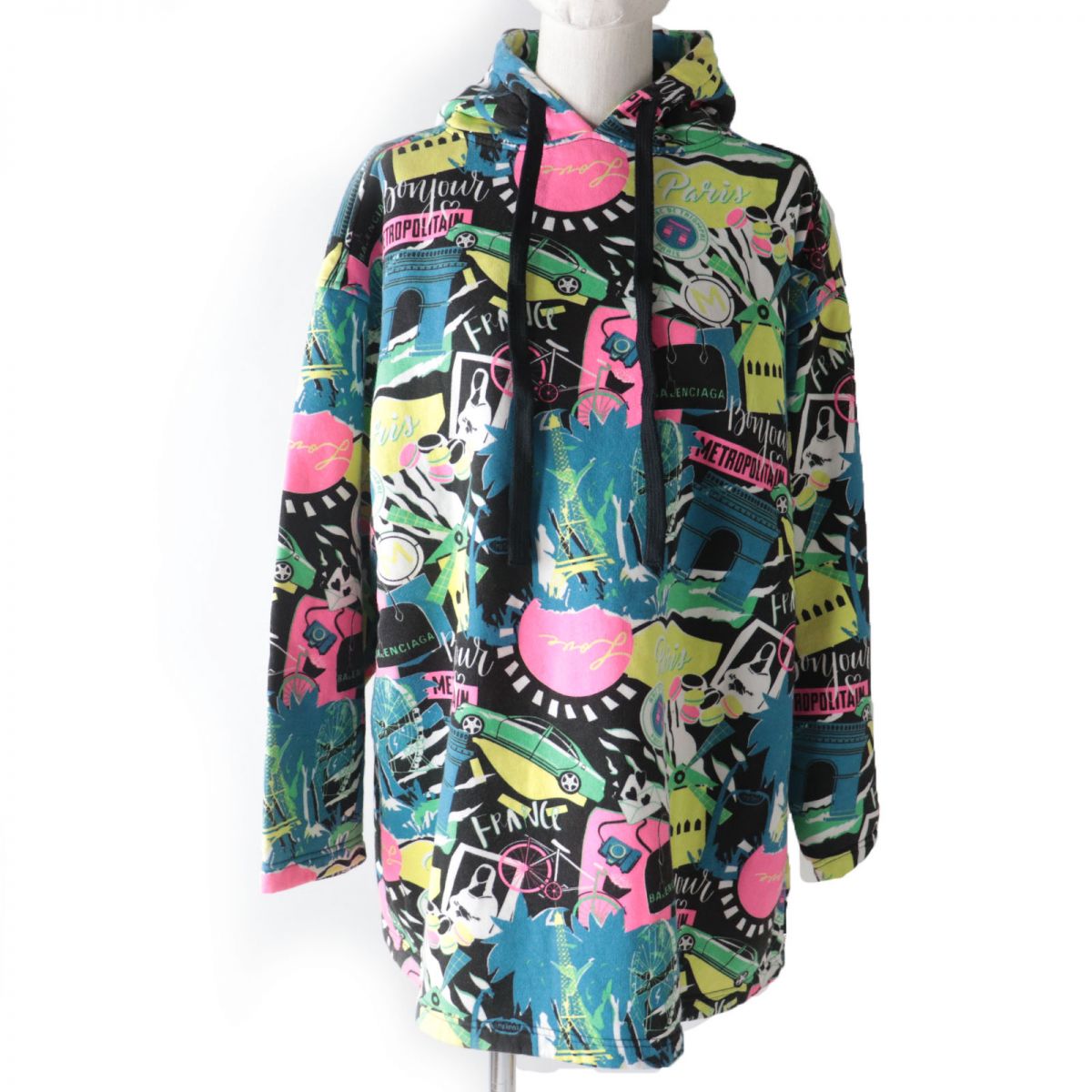 【楽天市場】美品☆正規品 BALENCIAGA バレンシアガ 19年 594606 マルチ総柄デザイン フード付き プルオーバーパーカー ...