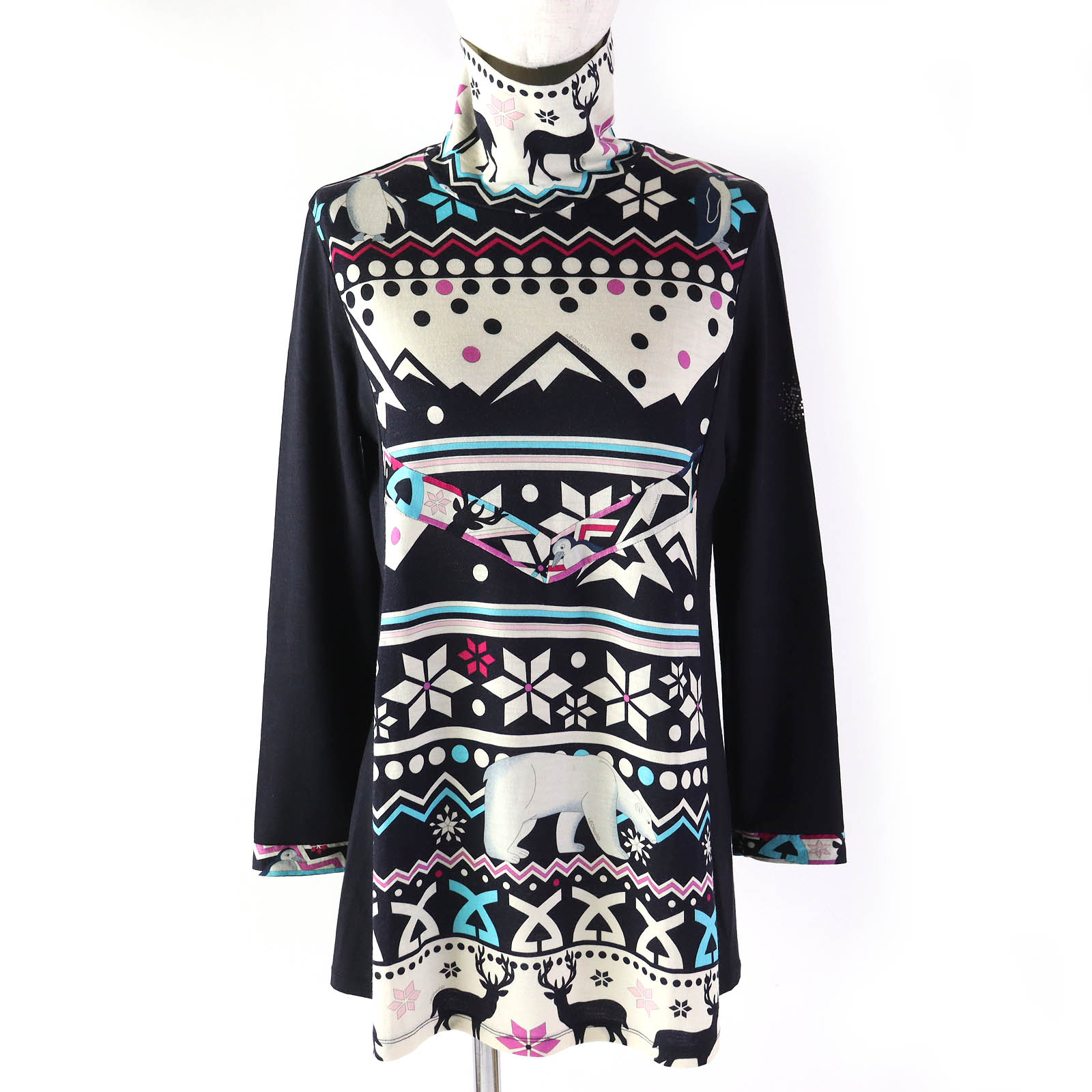 【楽天市場】美品 LEONARD SPORT レオナールスポーツ ウール100％ 総柄 アニマル柄 ラインストーン付き ハイネック チュニック ...