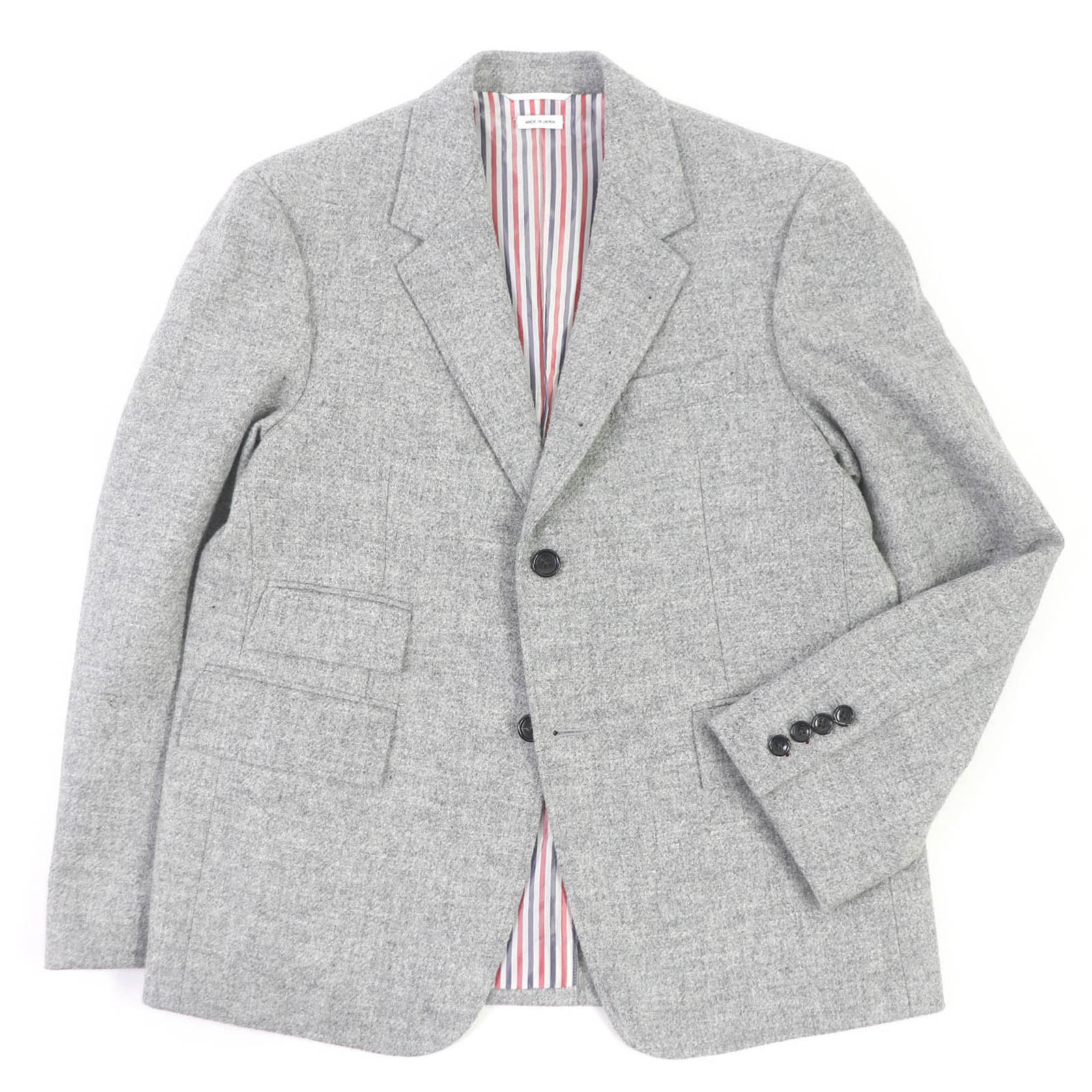 【楽天市場】極美品 THOM BROWNE トムブラウン MJC328A シェットランドウール トリコロール シングル テーラードジャケット グレー 0 ガーメント付き 日本製 正規品 メンズ ...