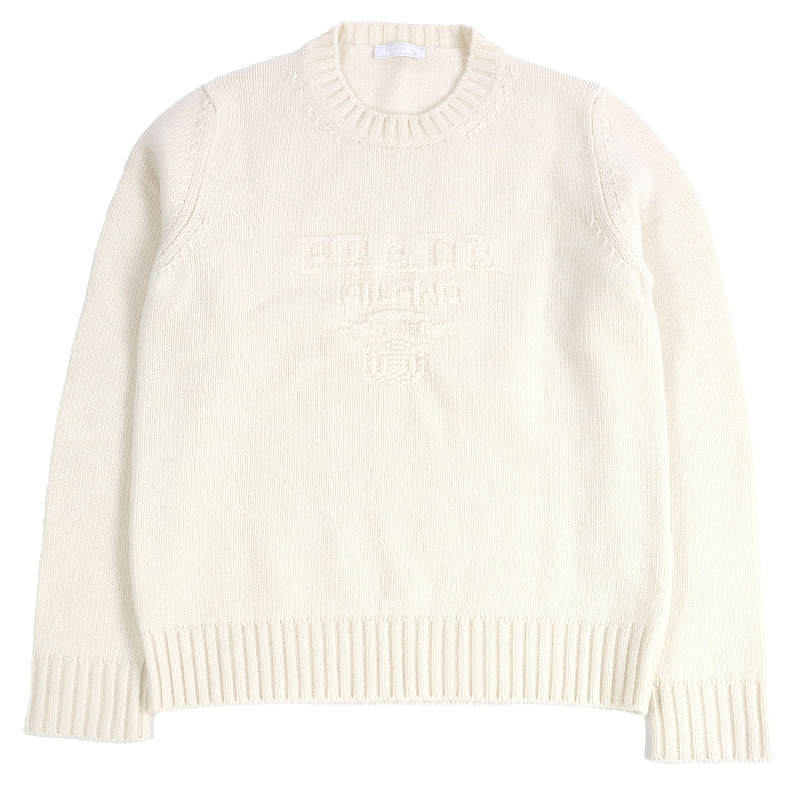 【楽天市場】美品 PRADA プラダ 24AW UMB645 バージンウール カシミヤ ロゴエンボス ロングスリーブニット セーター ホワイト ...