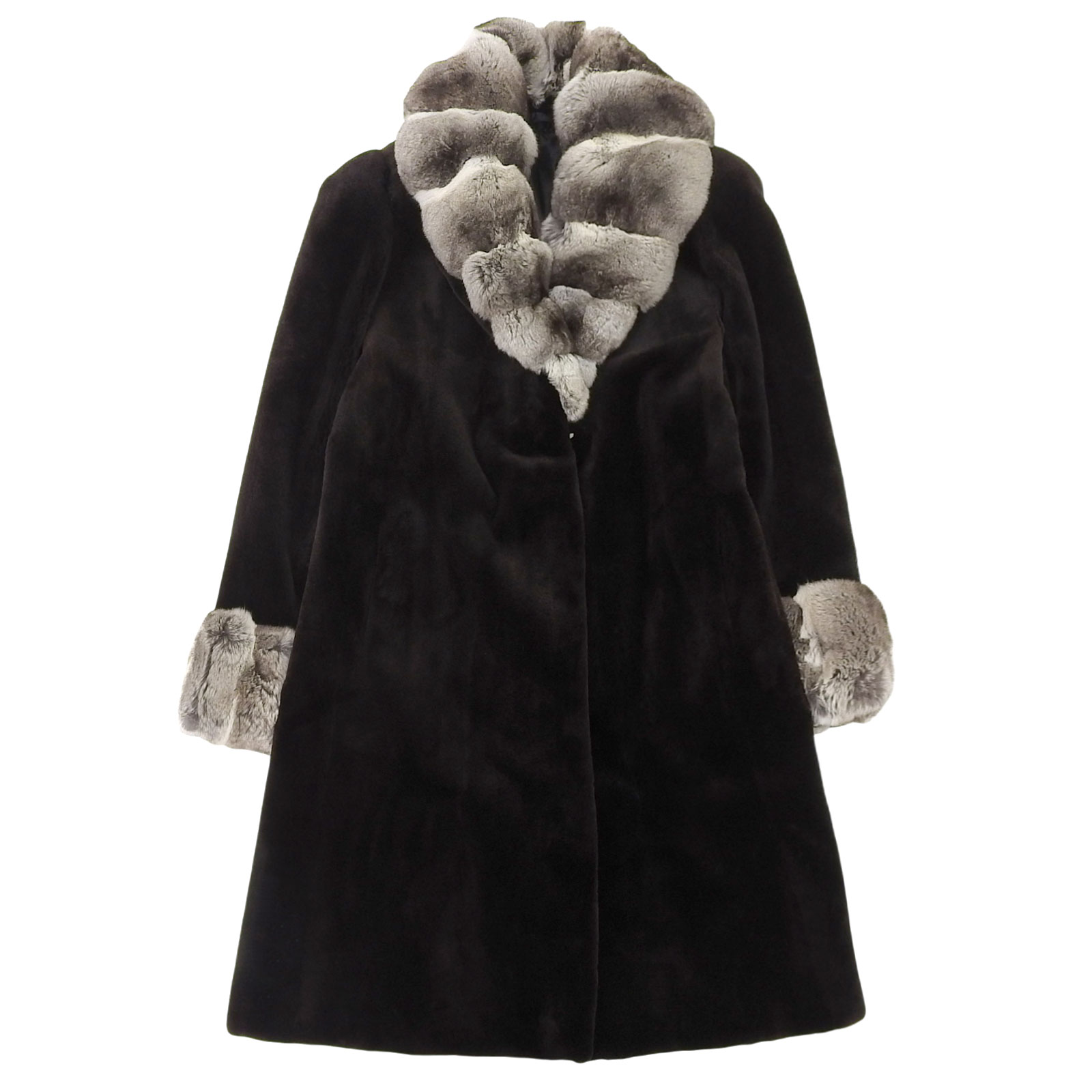 【楽天市場】未使用品 シェアードミンク SHEARED MINK チンチラ CHINCHILLA 本毛皮コート ブラック(ダークブラウンに近い ...