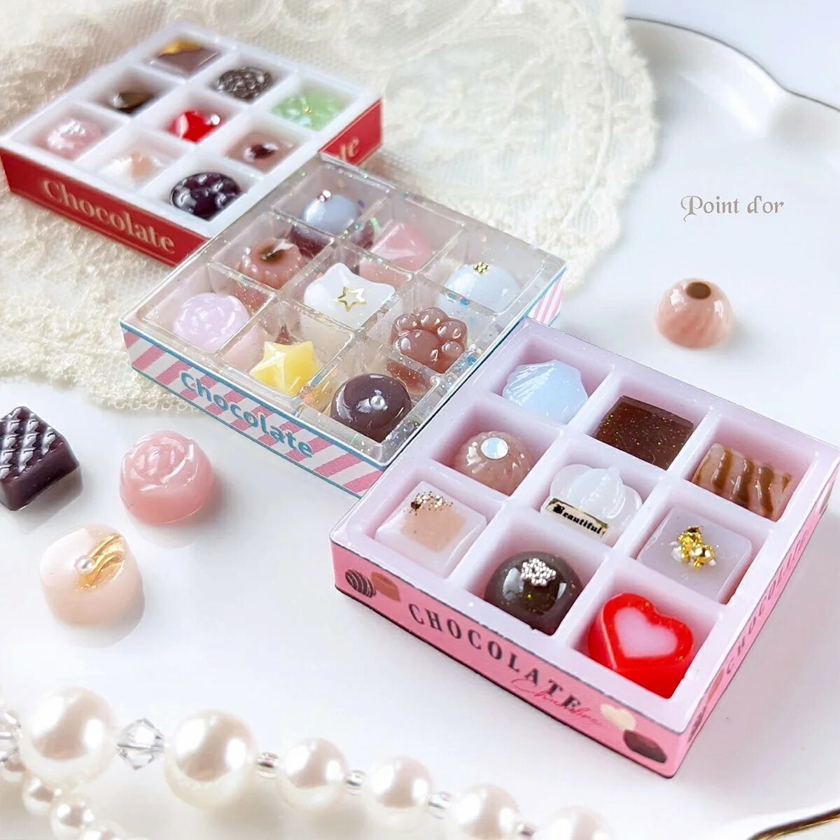 【シリコン型・モールド】ミニチュア チョコレート＆BOXが作れるレジンキット(ラベル紙付) シリコンモールド チョコモールド カシャカシャ 3d UVレジン 手芸 GreenOceanオリジナル♪