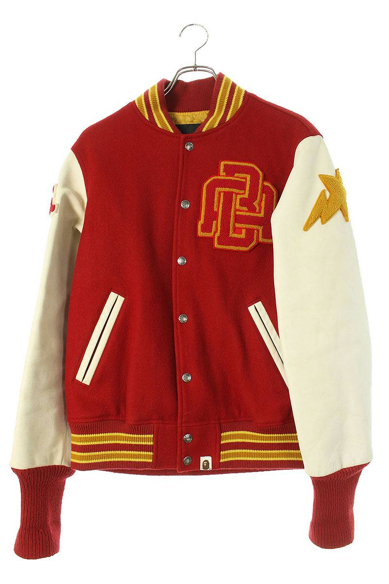 【楽天市場】アベイシングエイプ A BATHING APE サイズ:S NFS限定袖レザースタジャンブルゾン(レッド×ホワイト)【522042 ...