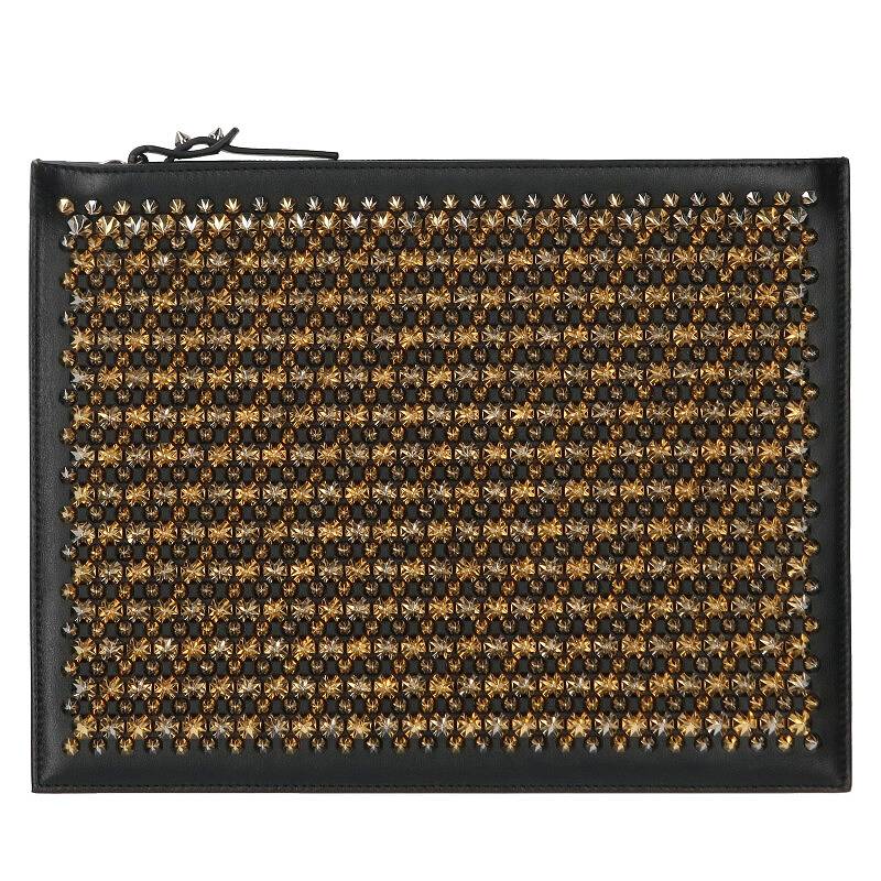 【楽天市場】クリスチャンルブタン Christian Louboutin スパイクスタッズレザークラッチバッグ(ブラック×ゴールド ...