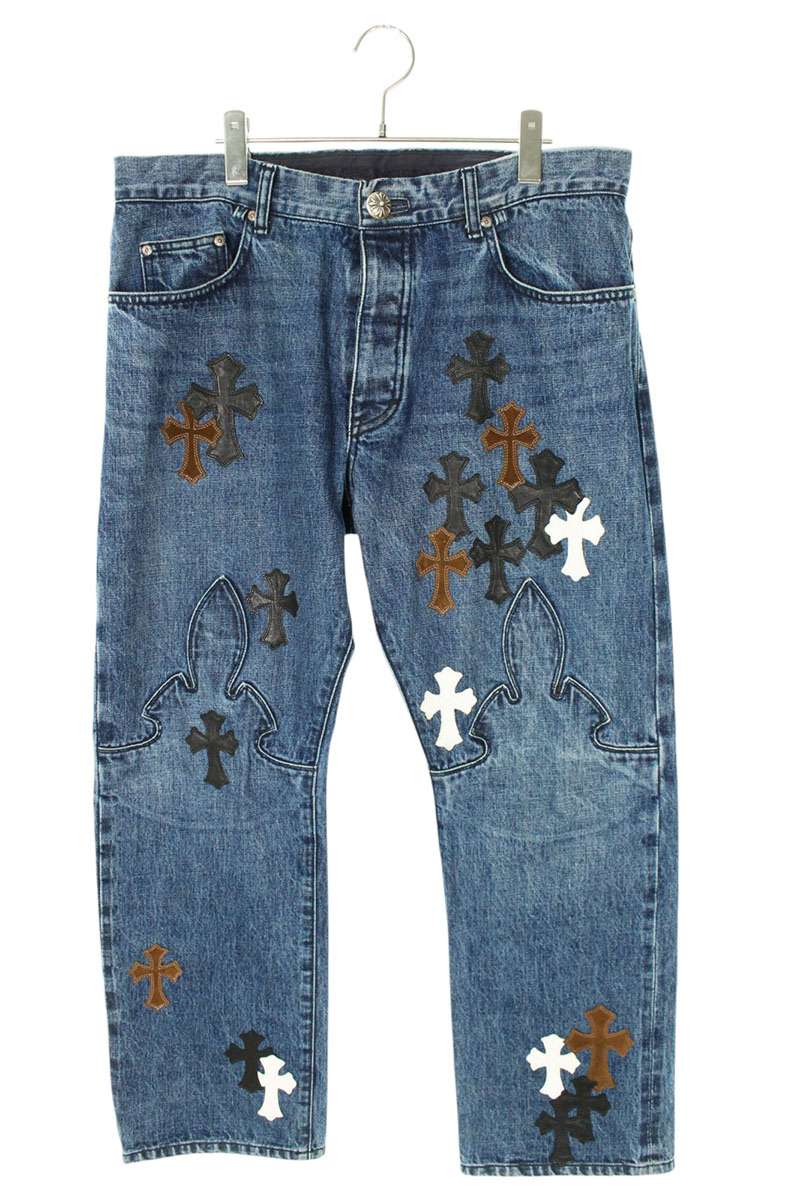 【楽天市場】クロムハーツ Chrome Hearts サイズ:38インチ JEAN SL FLEURKNEE クロスパッチ付きフレアニーステッチデニムパンツ(インディゴ×ブラック×ホワイト× ...