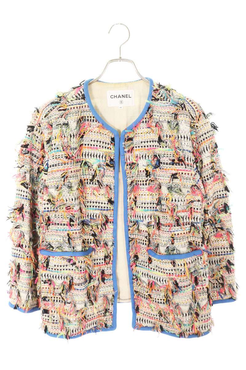 【楽天市場】シャネル CHANEL サイズ:44 P56520V42296 ノーカラーツイードジャケットブルゾン(マルチカラー)【523052 ...