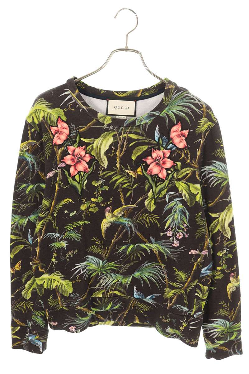 【楽天市場】グッチ GUCCI サイズ:XS 408241-X5B46 トロピカルプリントフェルト加工コットンスウェット(ブラック×グリーン ...