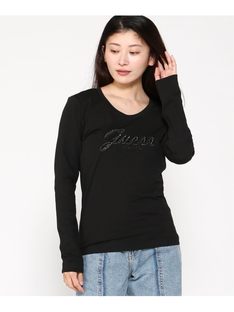 【楽天市場】GUESS/(W)CN Ls Embro Script Logo Tee GUESS ゲス トップス カットソー・Tシャツ ...