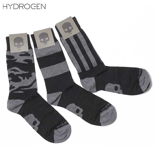 【楽天市場】ハイドロゲン HYDROGEN メンズ 靴下 ソックス ロゴ 3足セット マルチ柄(ストライプ/ボーダー/カモ柄)・スカルロゴ付 ...