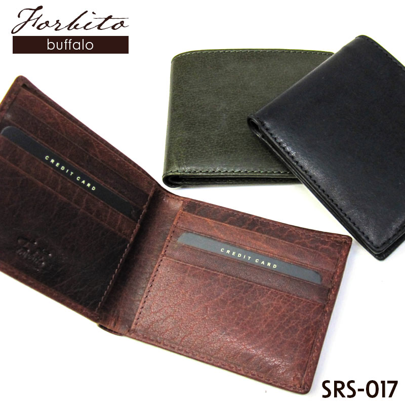 【楽天市場】【メール便発送】 折財布 小銭入れなし 2つ折り財布 メンズ SRS-017 フォルビート Forbito レザー 本革 水牛革 ...