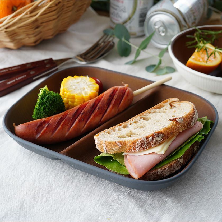 【楽天市場】【クーポン配布中】isso ecco(イッソ エッコ) 木目調 長角ツインプレート 21.4cm グレー (お取り寄せ品） ABS樹脂 // 日本製 アウトドア食器 電子レンジOK ...