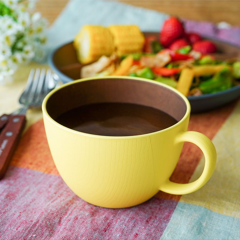 【楽天市場】【クーポン配布中】isso ecco(イッソ エッコ) 木目調 カップ 450ml イエロー (お取り寄せ品） ABS樹脂 // 日本製 アウトドア食器 電子レンジOK 食洗機OK ...