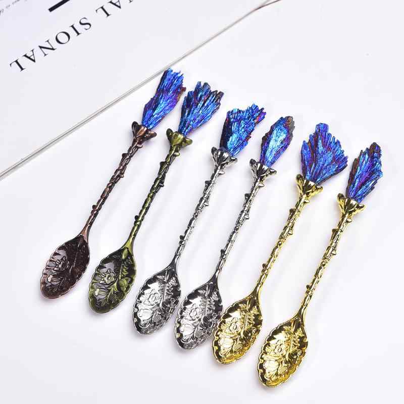 【楽天市場】スプーン マドラー 天然水晶 電気メッキ ブラックトルマリン 羽根 彫刻模様 長柄 銅製 コーヒー デザート カトラリー：花りぼん