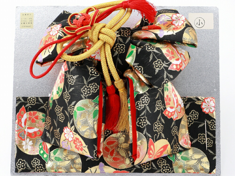 【楽天市場】七五三 三歳用 帯飾り付き 結び帯 小寸 単品 箱なし ブラック sy-250-159：華みち