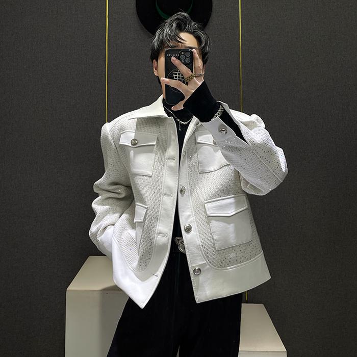 【楽天市場】ジャケット ツイード レザー アウター メンズ ステージ 衣装 秋冬 ステッチ コントラストカラー カジュアル スタイリッシュ ...