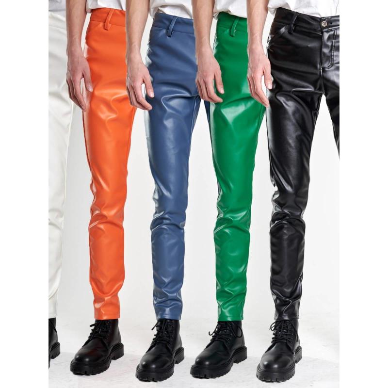 【楽天市場】レザーパンツ メンズ 春夏 スリム パンツ PU レザー ポケット 光沢 タイトフィット ライダース ズボン カジュアル 薄手 ...