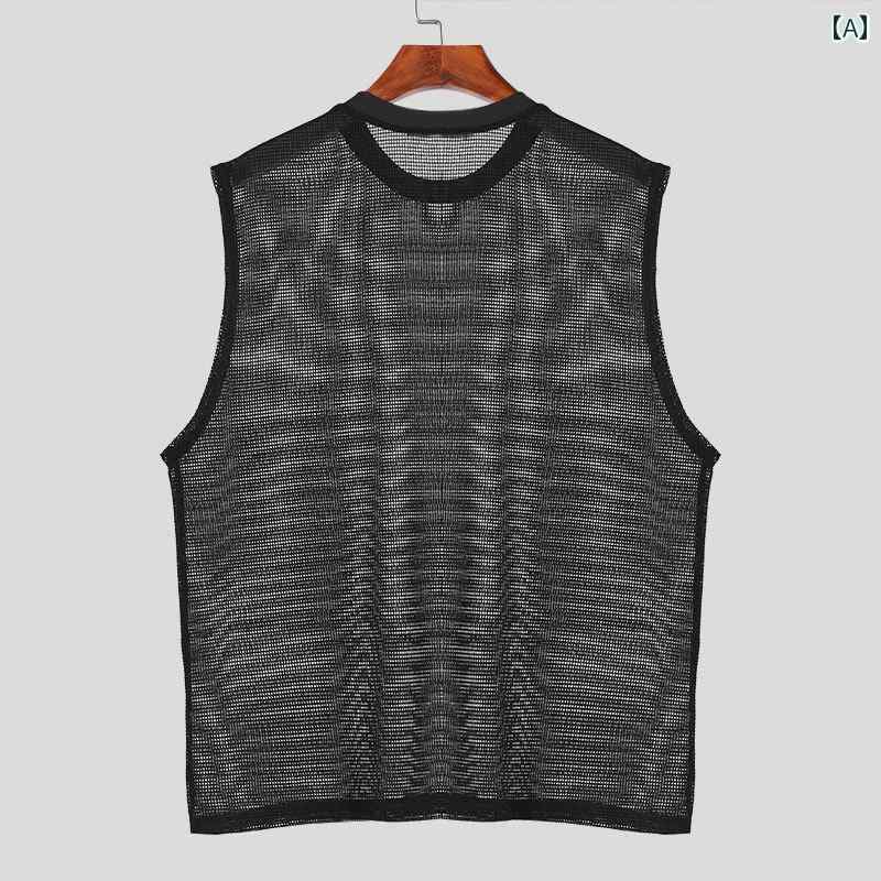 【楽天市場】タンクトップ シアー 夏 透かし編み アメリカ メンズ 魅惑的 メッシュ ラウンドネック ゆったり カジュアル ノースリーブ シー ...