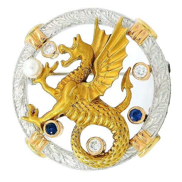 【楽天市場】送料無料・返品可♪カッツァニーガ ドラゴン ダイヤ サファイア パール ブローチ K18スリーカラー 新品仕上げ済み♪【中古】：ハッピーブランド