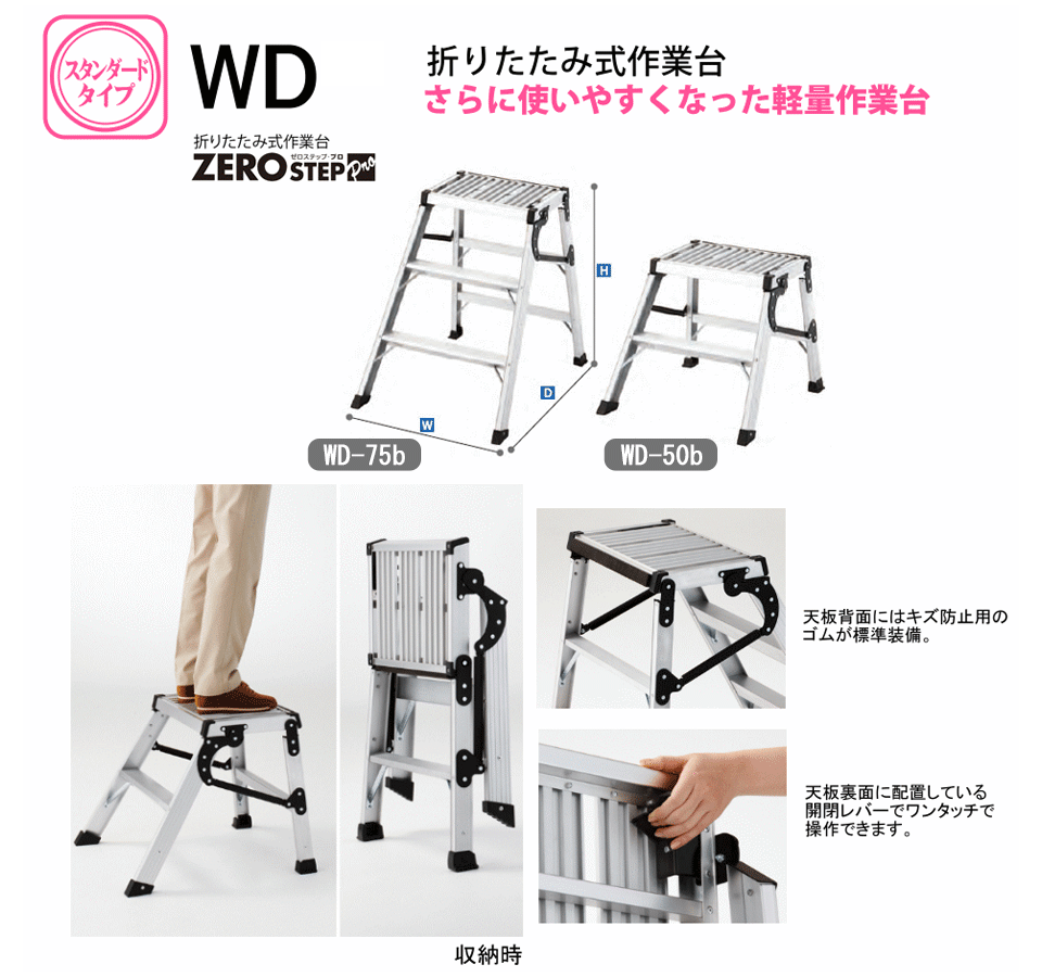 【楽天市場】折りたたみ式作業台長谷川工業 ZEROSTEPゼロステップ WD-75b脚立 踏み台※代引不可※：アイデアがいっぱい楽天市場店