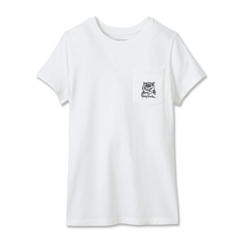 【楽天市場】HARLEY-DAVIDSON 純正（ハーレーダビッドソン）ウィメンズ HD ローズバッドポケットTシャツ_96071-25VW ...