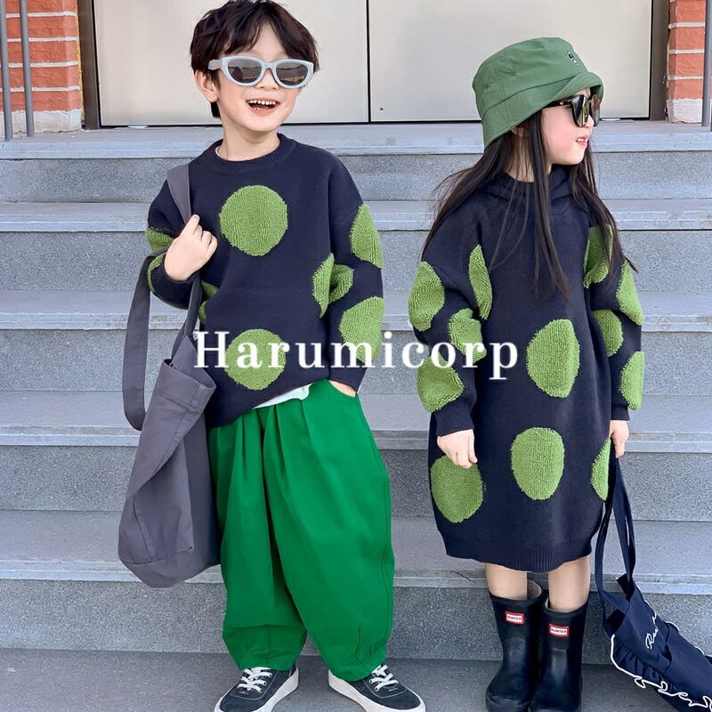 【楽天市場】ニット セーター キッズ 兄妹 子供服 女の子 男の子 ドット柄トップス ワンピース長袖 洗える ラウンドネック ベビー服 ...