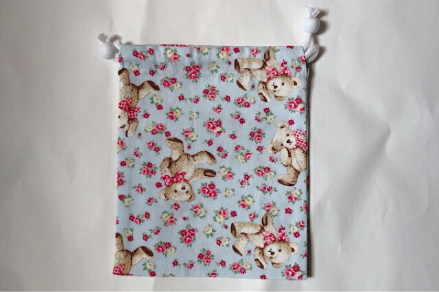 【楽天市場】【lefua_hand made】現品限り！ ハンドメイド コップ袋に最適！縦20×横17サイズ フラワーベア水色：手仕事雑貨 月のしずく