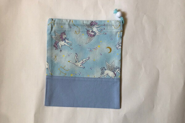 【楽天市場】【lefua_hand made】現品限り！ ハンドメイド コップ袋に最適！縦20×横17サイズ ユニコーン水色：手仕事雑貨 月のしずく