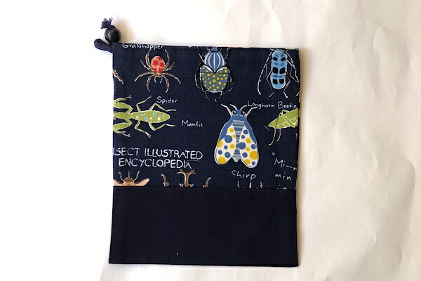 【楽天市場】【lefua_hand made】現品限り！ ハンドメイド コップ袋に最適！縦20×横17サイズ 昆虫紺：手仕事雑貨 月のしずく