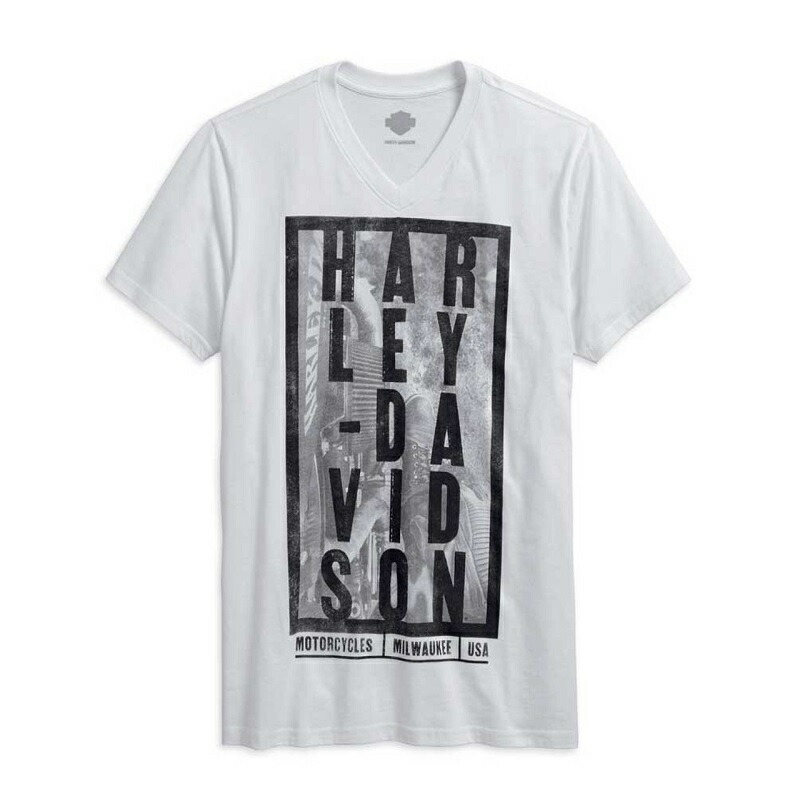 【楽天市場】HARLEY-DAVIDSON 純正（ハーレーダビッドソン）メンズ ディストレスド ブラック＆ホワイト フォト スリムVネックT ...