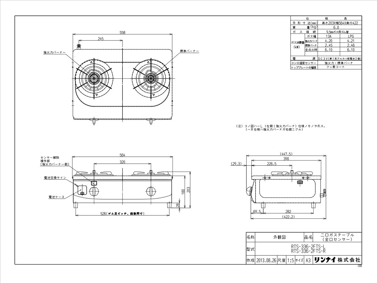 【楽天市場】リンナイ【RTS-336-2FTS-SL-R-LPG】テーブルコンロ 右強火力・プロパンガス用 天板〔シルバー〕 前面パネル〔シルバー〕 送料無料（北海道・沖縄県・離島は送料が ...