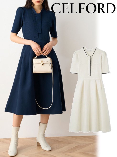 【楽天市場】【即日出荷】【待望追加】(12%OFF) CELFORD セルフォード 'ボウタイニットワンピース'' 24秋冬 CWNO244106 フレアワンピース【新作】 IVRのみ近日入荷 ...