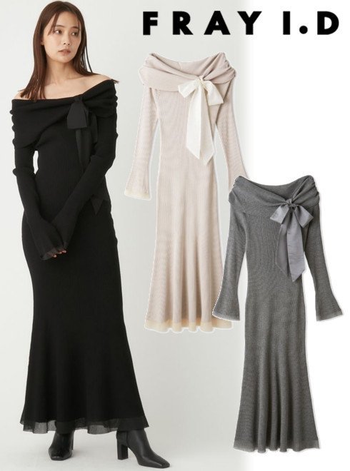 【楽天市場】【即日出荷】(セール40%OFF) FRAY I.D フレイアイディー オフショルリボンリブニットワンピース 24秋冬 FWNO244129 タイトワンピース 【FRAYID ...