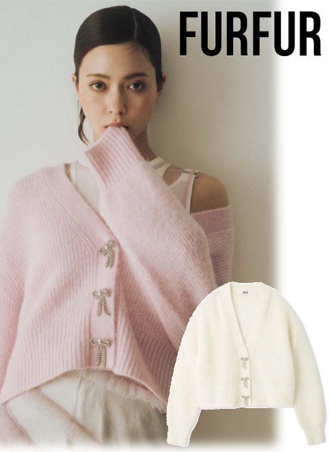【楽天市場】【即日出荷】(新作12%OFF+200円OFF) FURFUR ファーファー ビジューリボンニットカーディガン 24秋冬 ...
