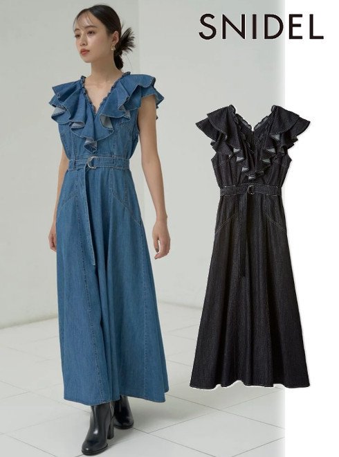 【楽天市場】【即日出荷】(12%OFF) snidel スナイデル デニムフリルワンピース 24秋冬 SWFO244260 マキシワンピース 【snidel】【新作】デニム特集 ...